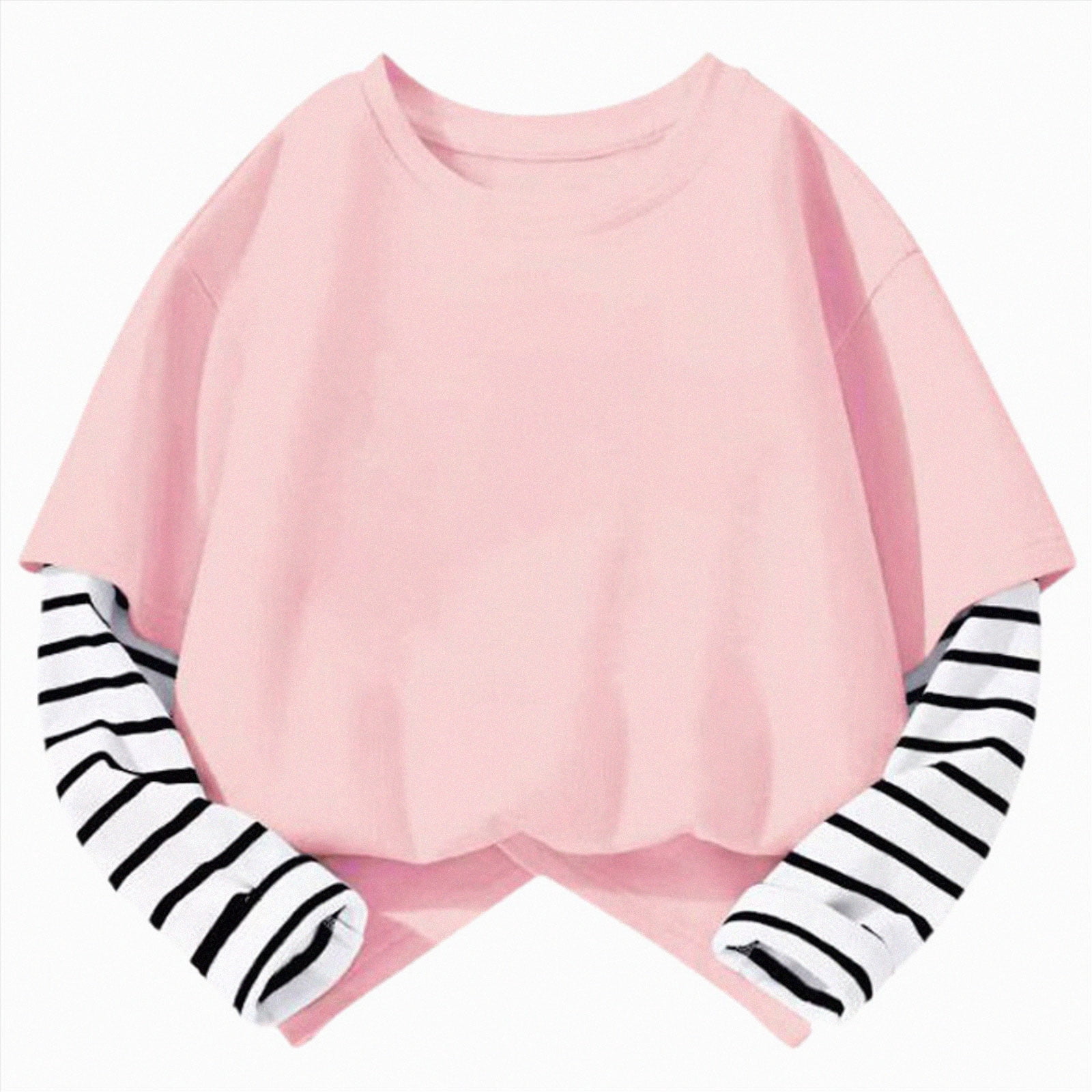 CAUYDY Kids Fake Two Piece Long Sleeve T-Shirt, Black Solid Top with ...