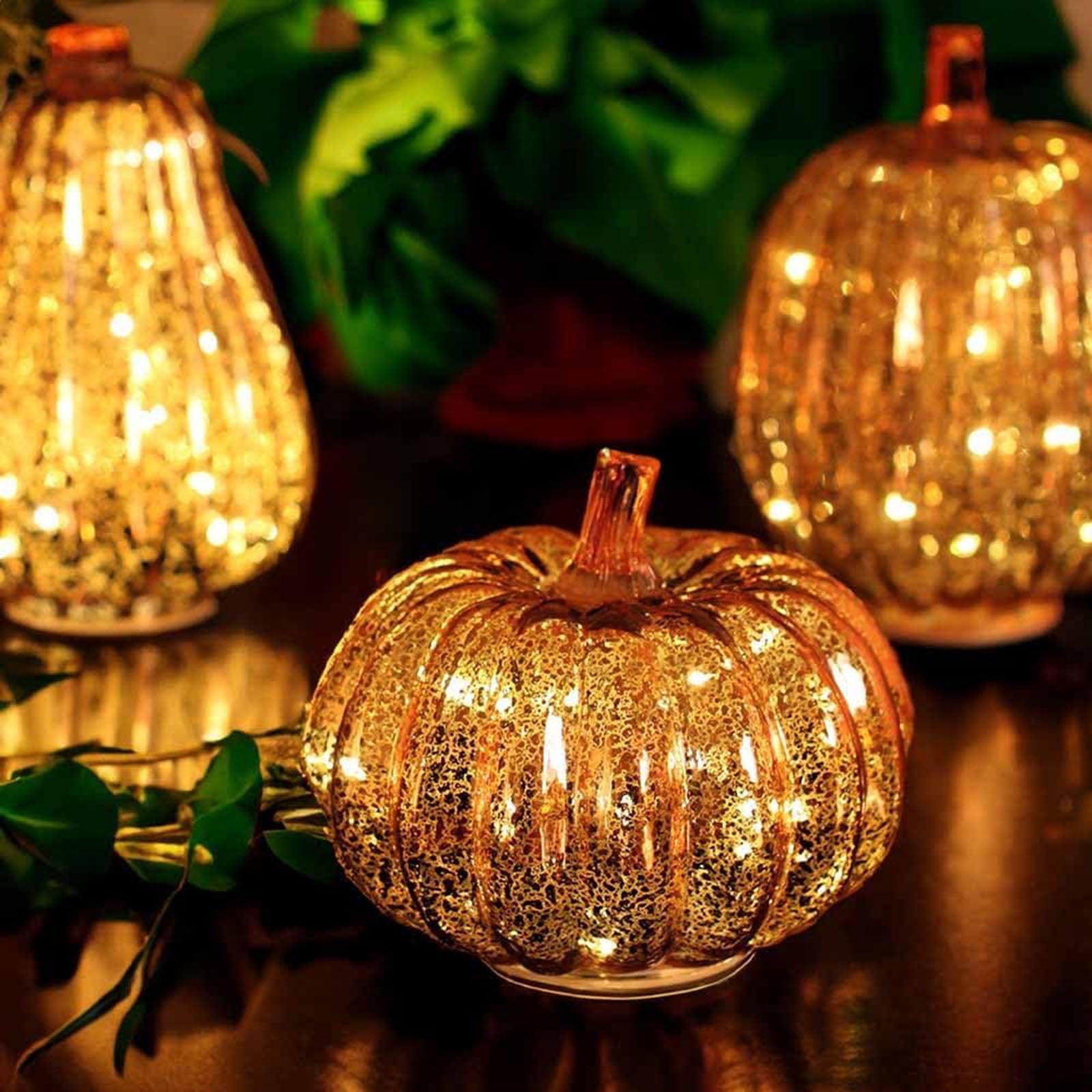 CAUYDY LED Light Pumpkins, Timer Lighted Sparkling Starry Night Glass ...