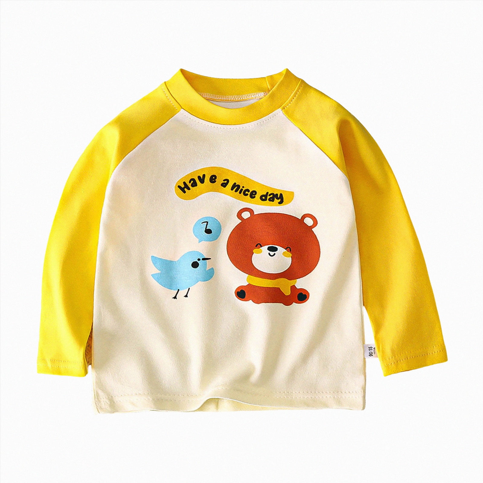 CAUYDY Long Sleeve Shirts Cotton Letter Cartoon Print Crew Neck Basic ...