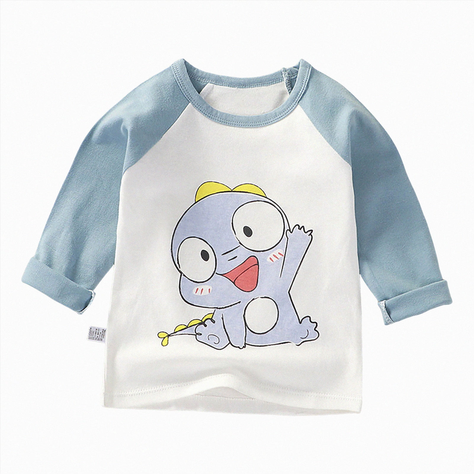 CAUYDY Long Sleeve Shirts Cotton Letter Cartoon Print Crew Neck Basic ...