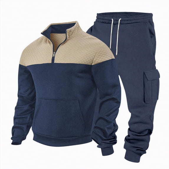 CAUYDY Men's Fleece Sweat Suits 2 Piece Set Warm Winter Outfits Quarter ...