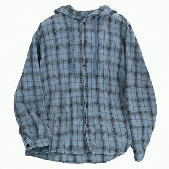 CAUYDY Men's Plaid Hoodie Casual Button Down Flannel Shirt Regular Fit ...