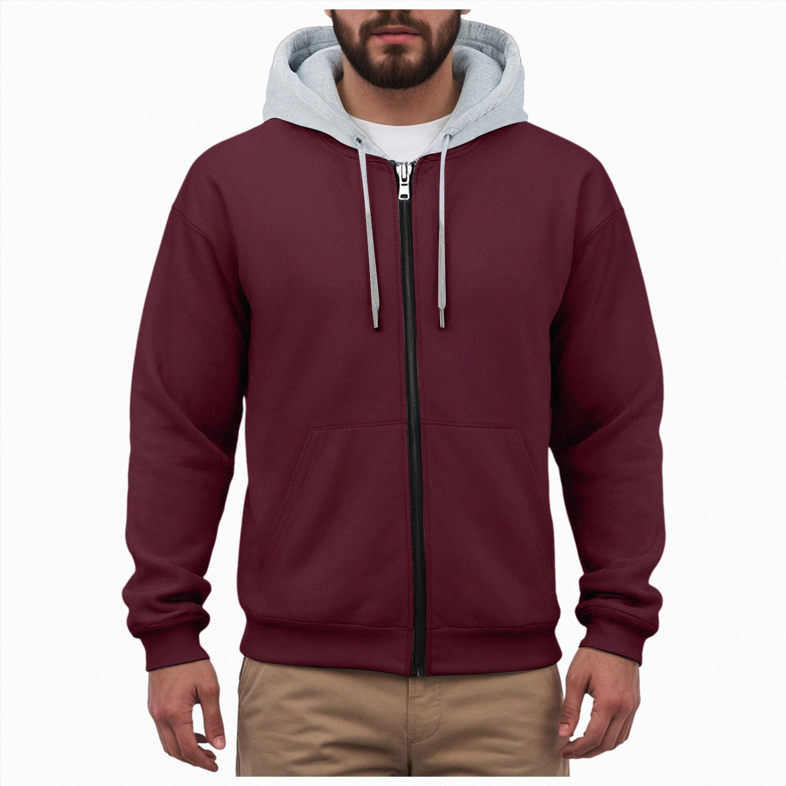 CAUYDY Men's Zip Up Fleece Hoodie Casual Winter Sweatshirt with Pockets ...