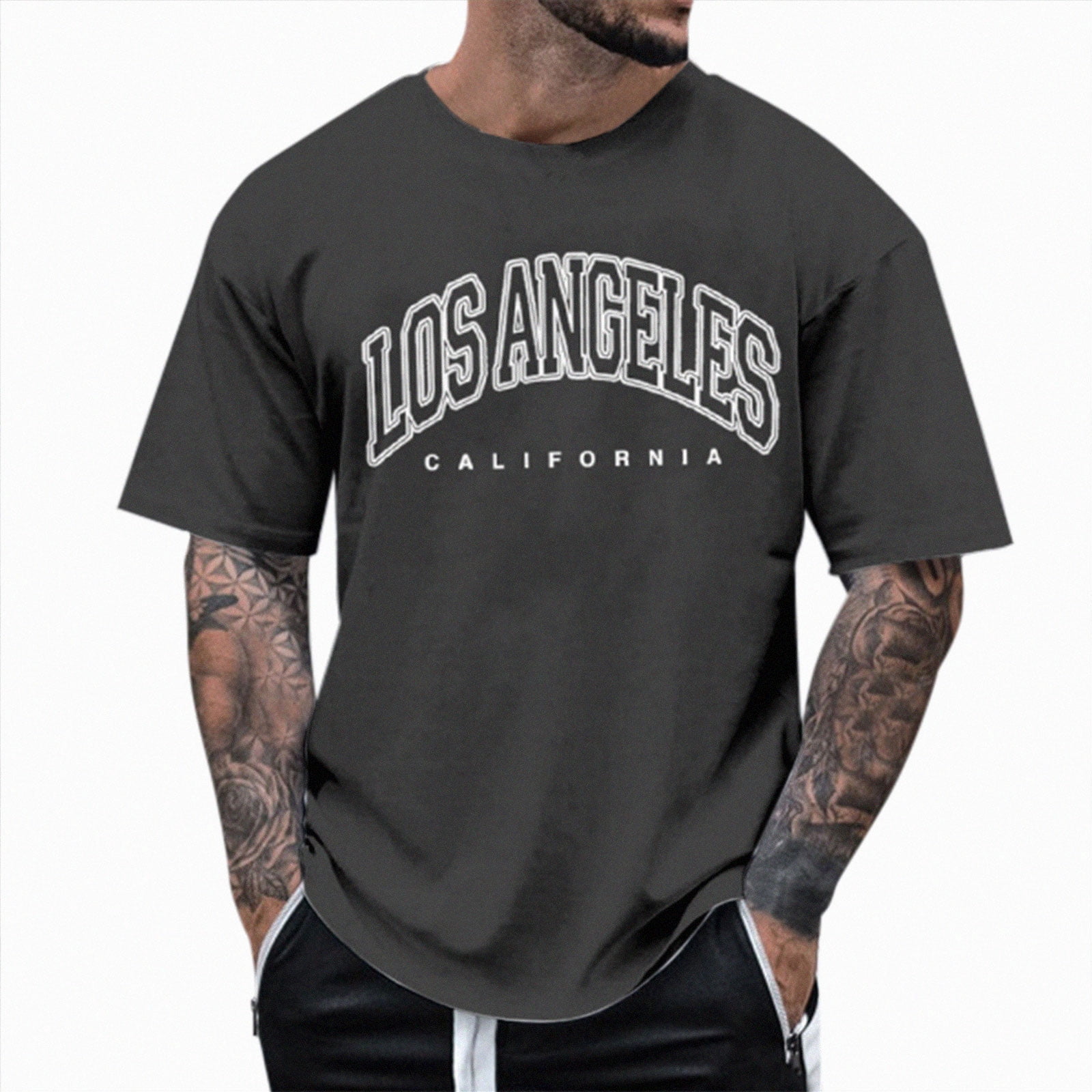 CAUYDY Mens T Shirts Los Angeles Letter Graphic Print Short Sleeve ...