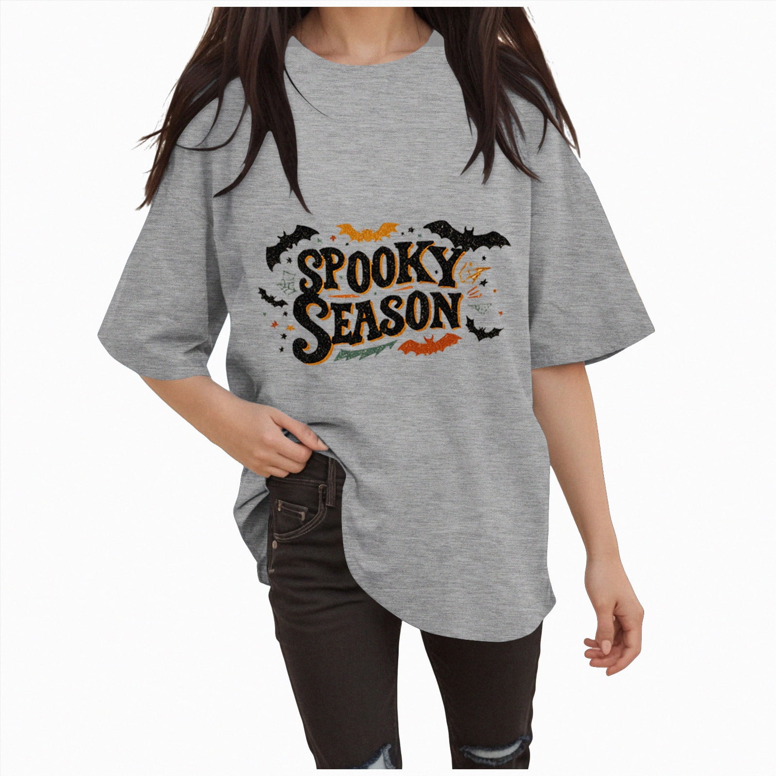 CAUYDY Pumpkin Spooky Halloween Shirts for Women Funny Ghost Graphic ...