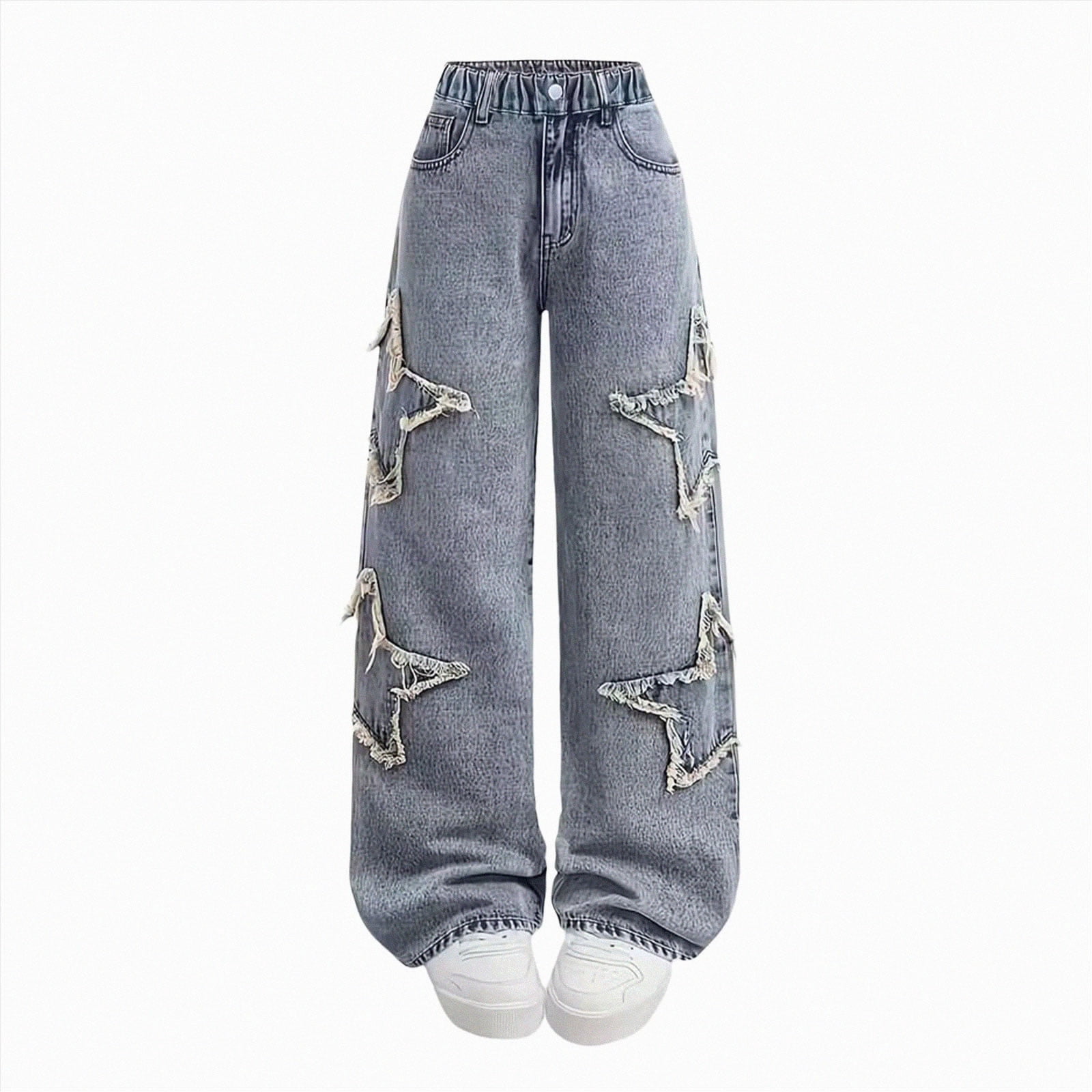 CAUYDY School Girls Wide Leg Jeans Washed High Waist Denim Pants with ...