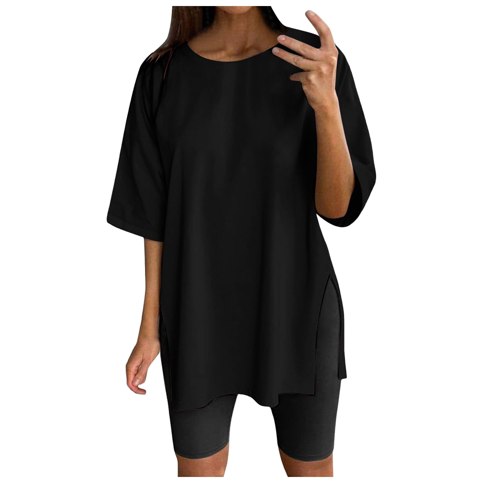 CAUYDY Summer Women Casual Short Sleeve Tops T-Shirts Tees with Side ...
