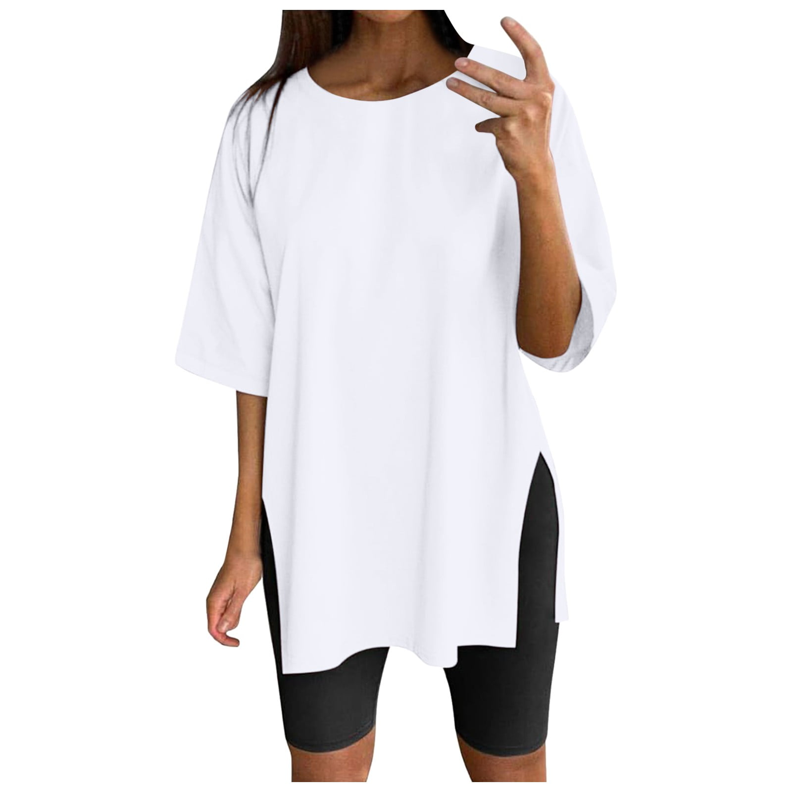 CAUYDY Summer Women Casual Short Sleeve Tops T-Shirts Tees with Side ...