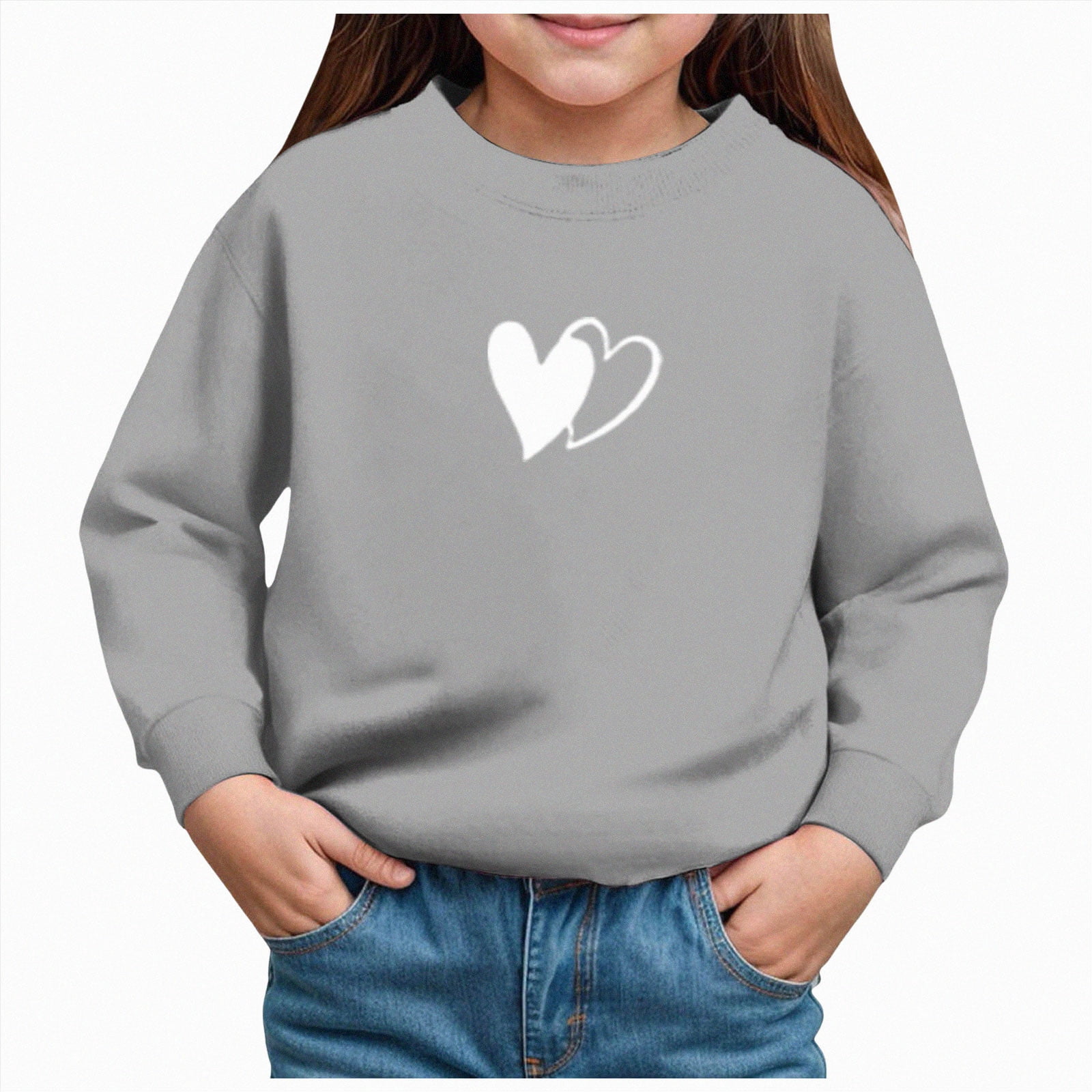 CAUYDY Sweatshirt for Girls Heart Print Pattern Outfits Long Sleeve ...