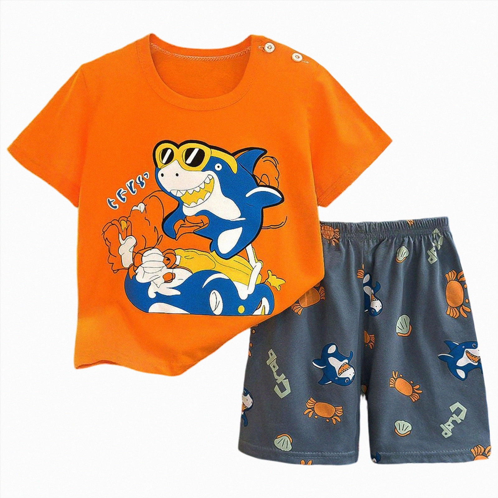 CAUYDY Toddler Baby Boy Summer Outfits Crew Neck Animals Print T-shirt ...