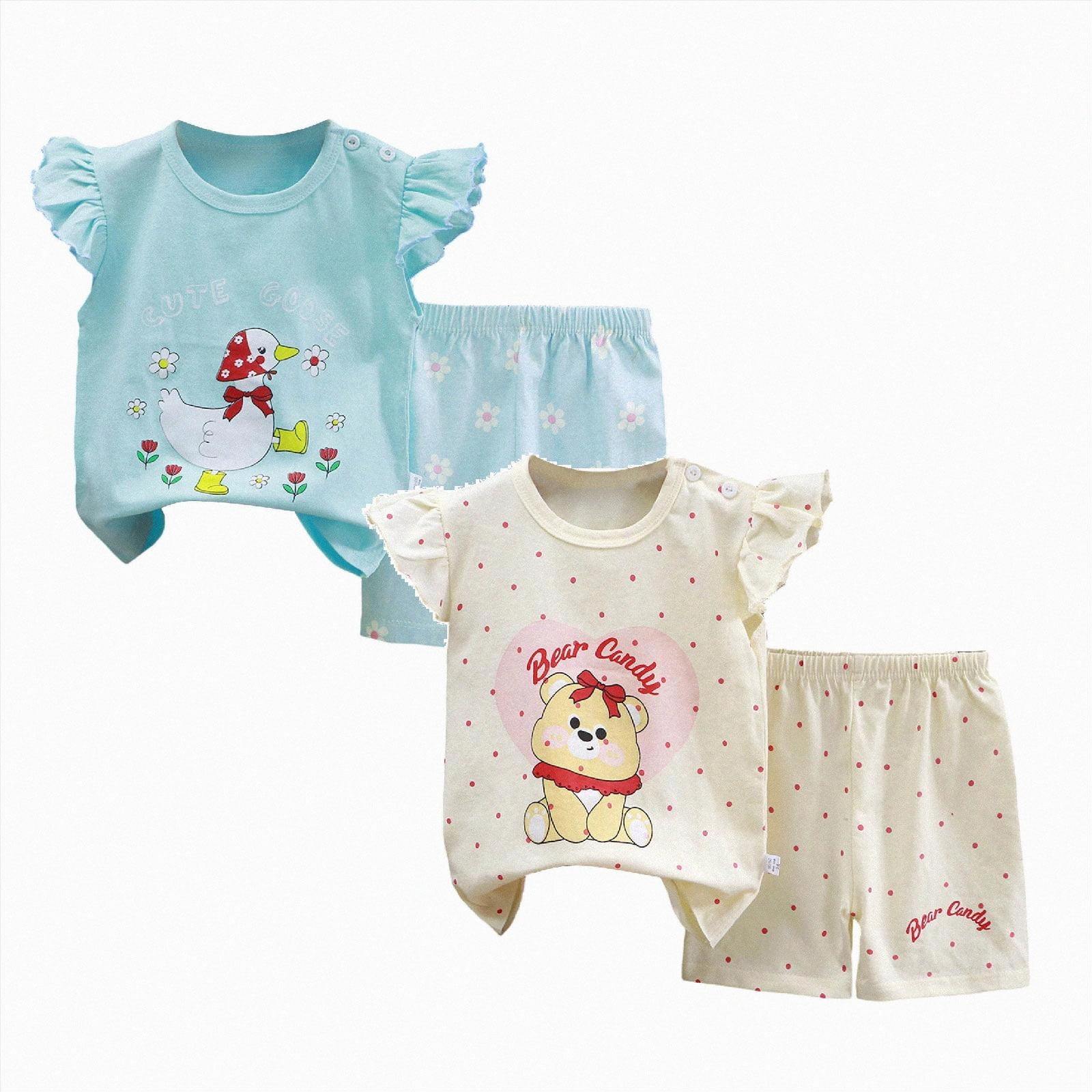CAUYDY Toddler Baby Girl Clothes 4 Piece Set Print Ruffle Fly Sleeve T ...