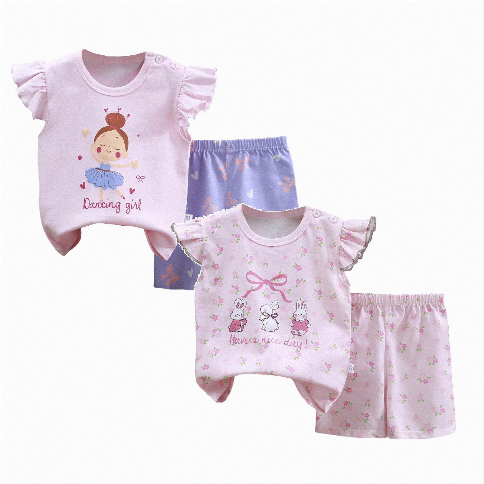 CAUYDY Toddler Baby Girl Clothes 4 Piece Set Print Ruffle Fly Sleeve T ...