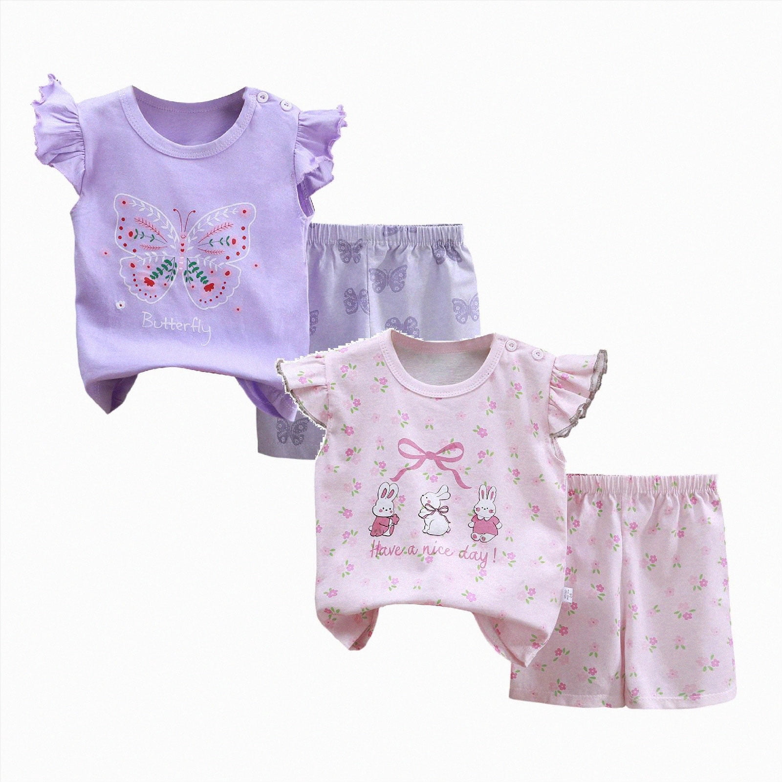 CAUYDY Toddler Baby Girl Clothes 4 Piece Set Print Ruffle Fly Sleeve T ...