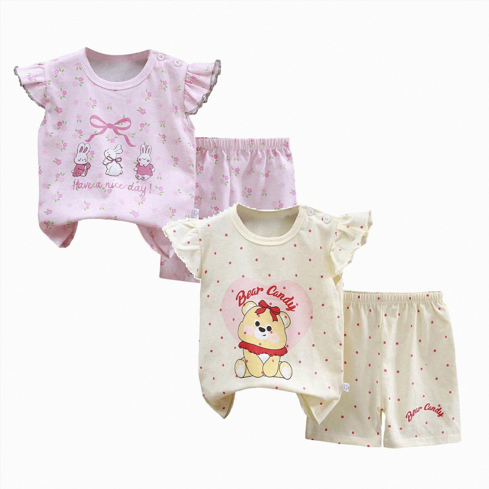 CAUYDY Toddler Baby Girl Clothes 4 Piece Set Print Ruffle Fly Sleeve T ...