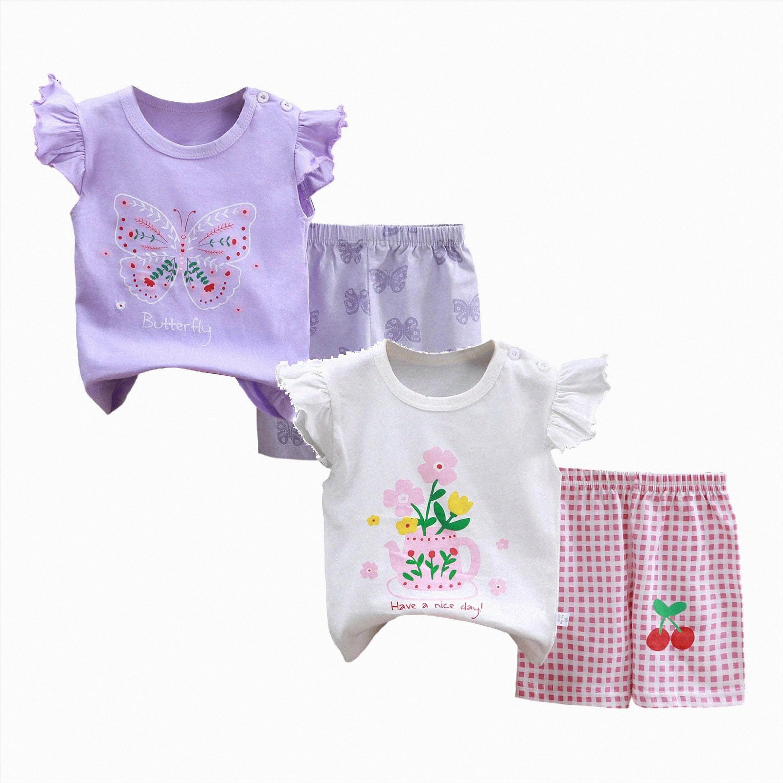 CAUYDY Toddler Baby Girl Clothes 4 Piece Set Print Ruffle Fly Sleeve T ...
