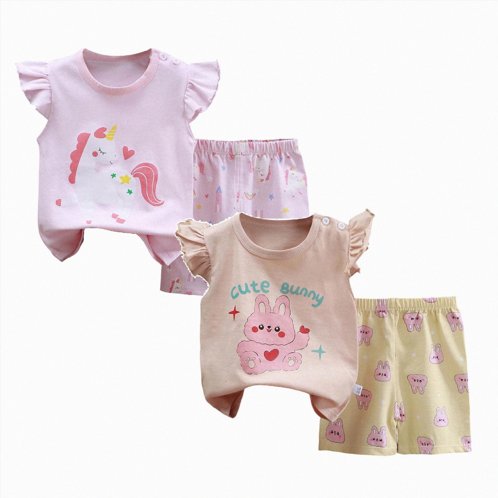 CAUYDY Toddler Baby Girl Clothes 4 Piece Set Print Ruffle Fly Sleeve T ...