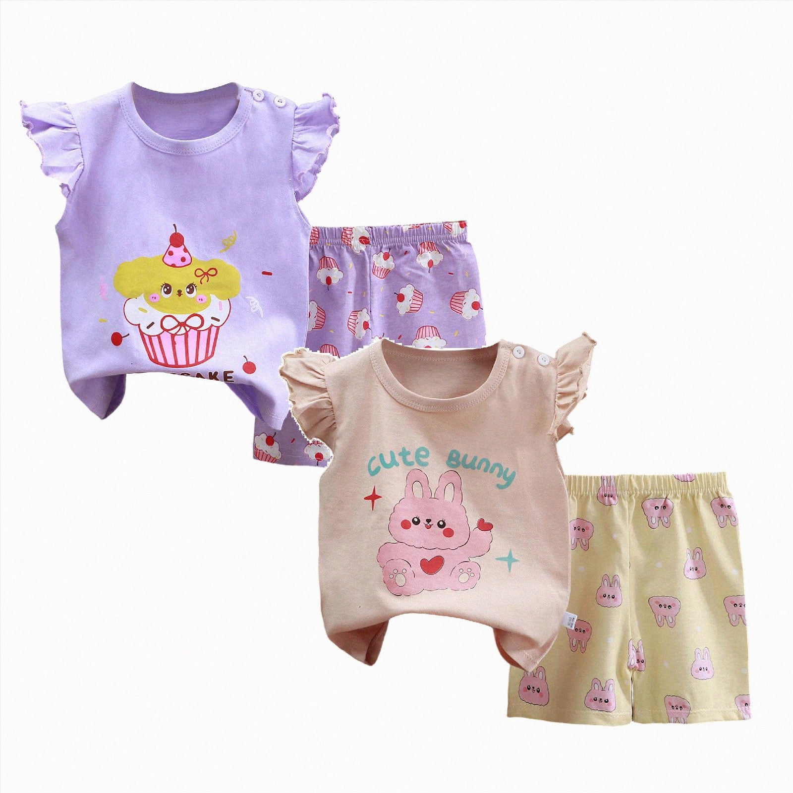 CAUYDY Toddler Baby Girl Clothes 4 Piece Set Print Ruffle Fly Sleeve T ...
