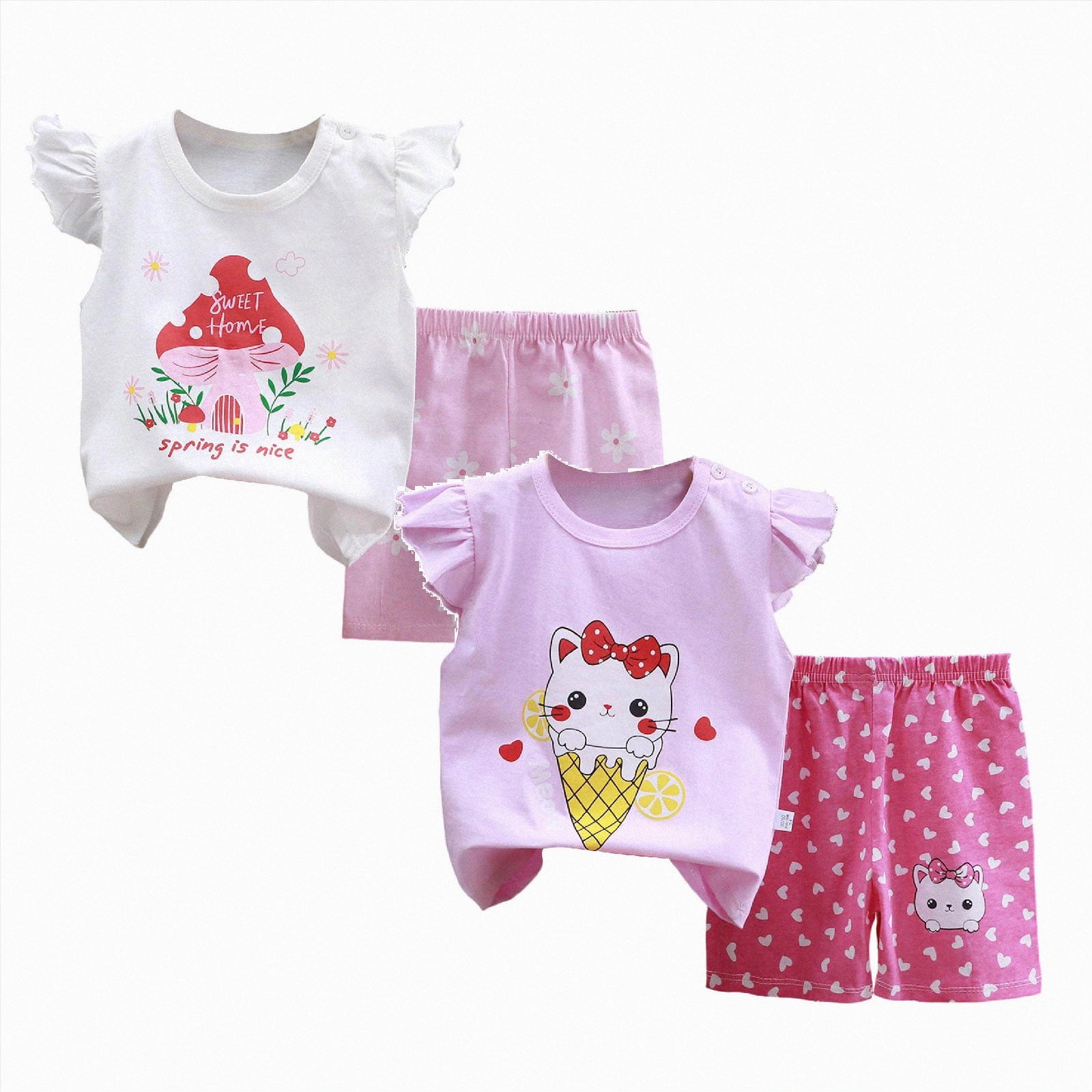 CAUYDY Toddler Baby Girl Clothes 4 Piece Set Print Ruffle Fly Sleeve T ...