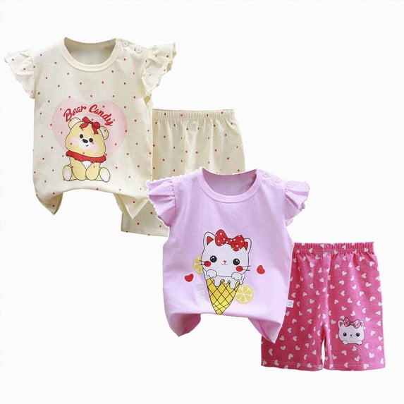 CAUYDY Toddler Baby Girl Clothes 4 Piece Set Print Ruffle Fly Sleeve T ...