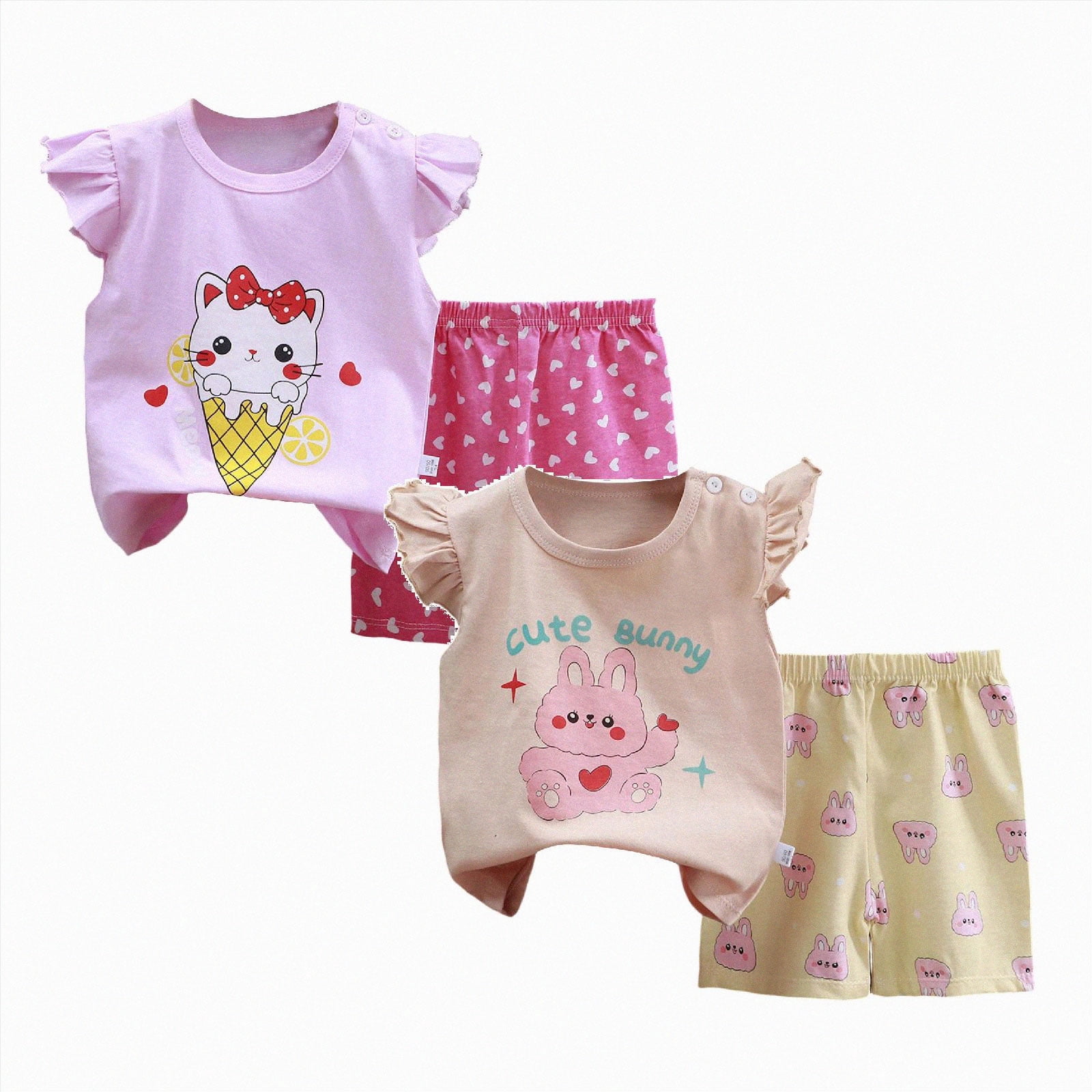 CAUYDY Toddler Baby Girl Clothes 4 Piece Set Print Ruffle Fly Sleeve T ...