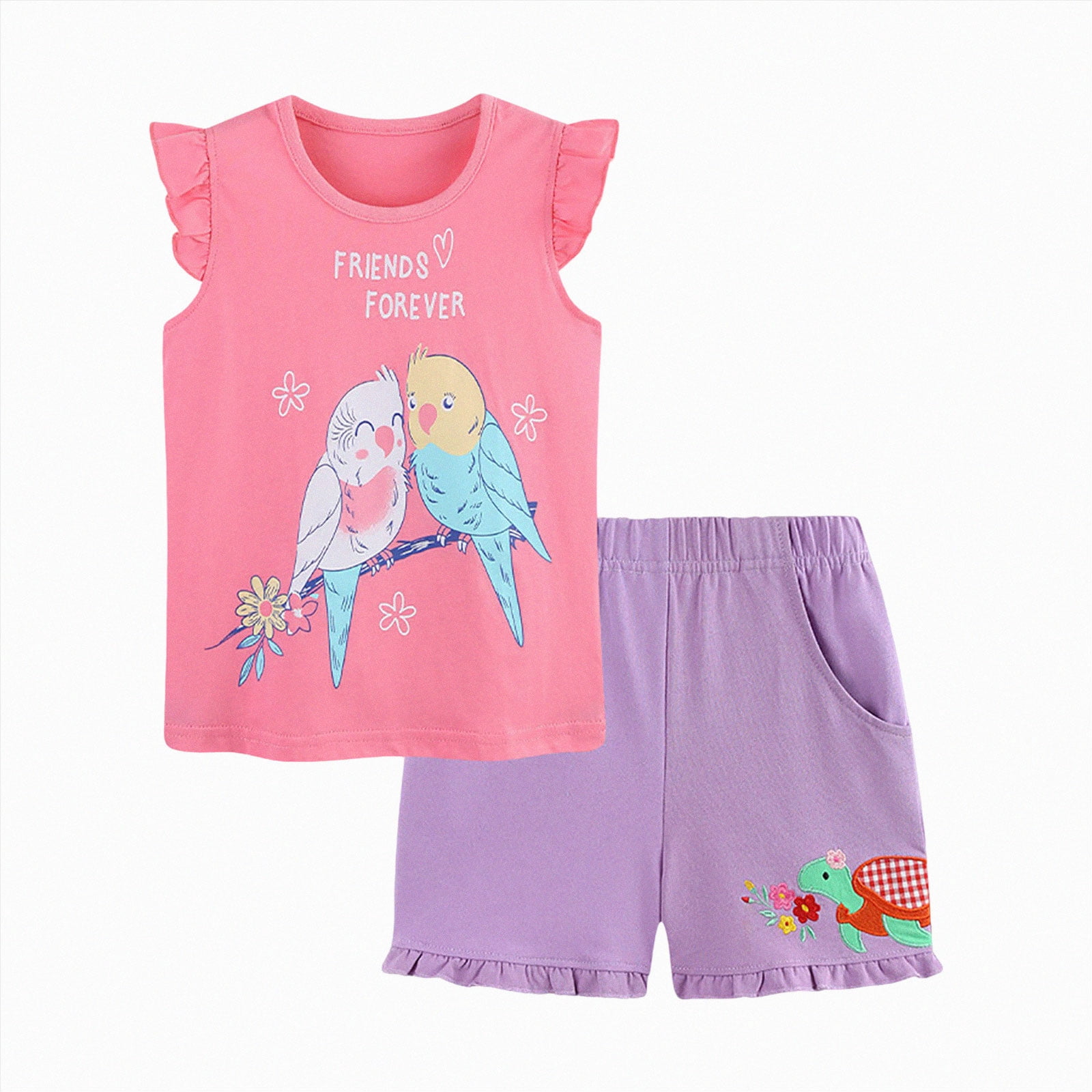 CAUYDY Toddler Baby Girl Outfit Summer Fly Sleeve Cute Graphic Print T ...