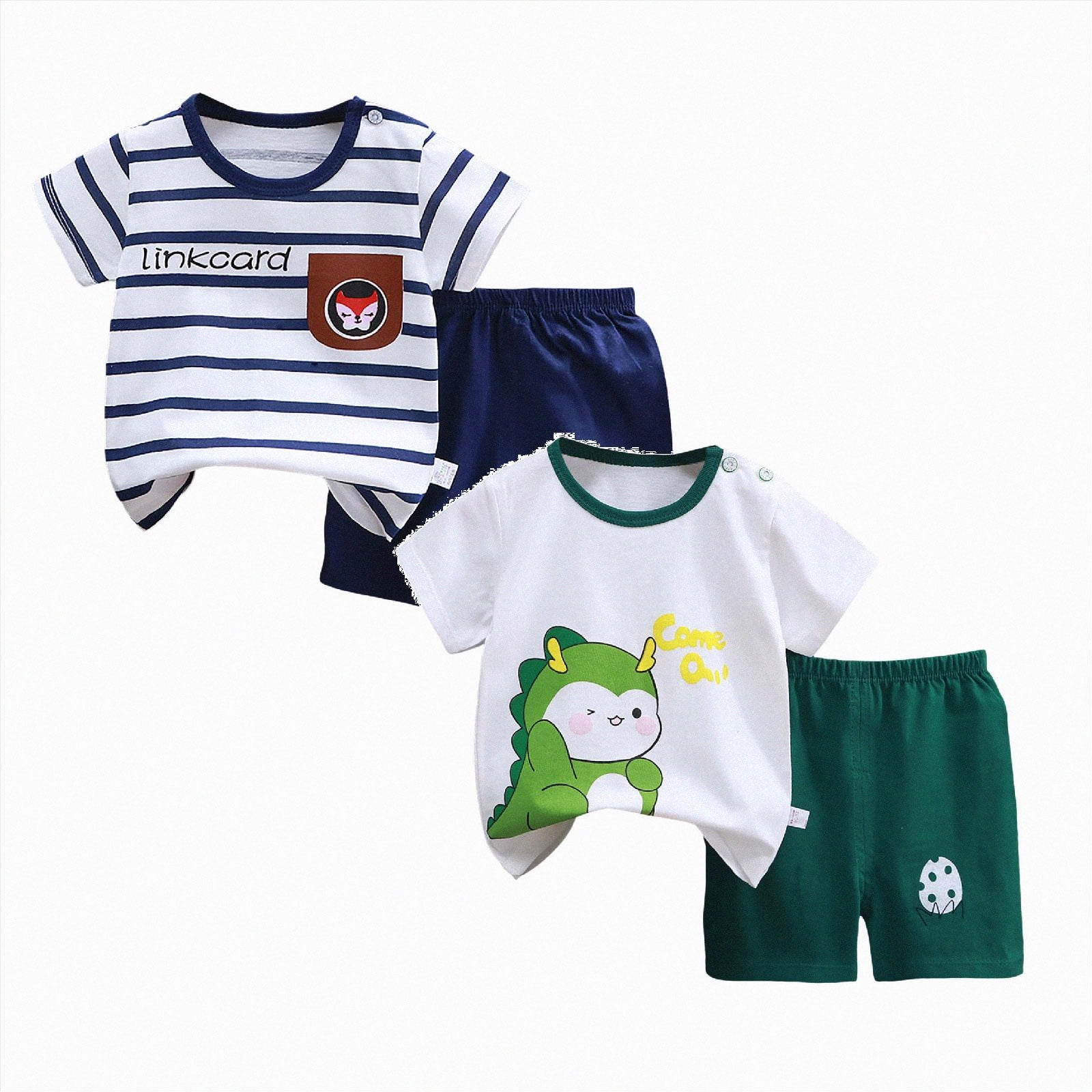 CAUYDY Toddler Boys T-shirts and Shorts 4 Pcs Cartoon Animals Print ...