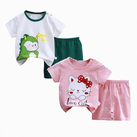 CAUYDY Toddler Boys T-shirts and Shorts 4 Pcs Cartoon Animals Print ...