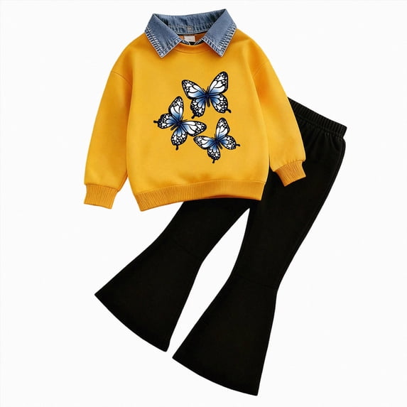 CAUYDY Toddler Girl Fall Winter Outfits Denim Lapel Print Sweatshirt ...