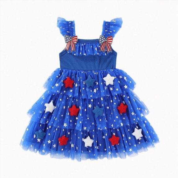 CAUYDY Toddler Girls Dresses Baby Independence Day Flag Embroidered ...