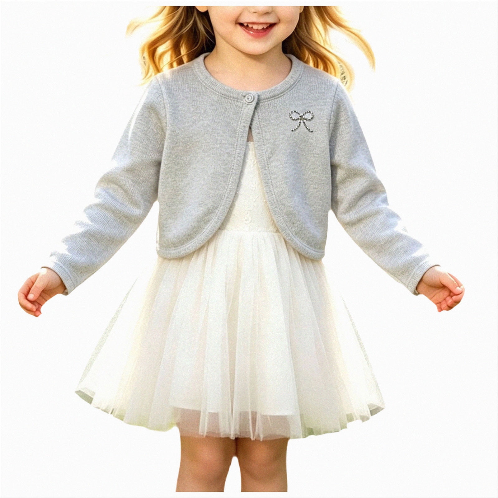 CAUYDY Toddler Girls Kids Bolero Cardigan Sweater Bow Long Sleeve ...