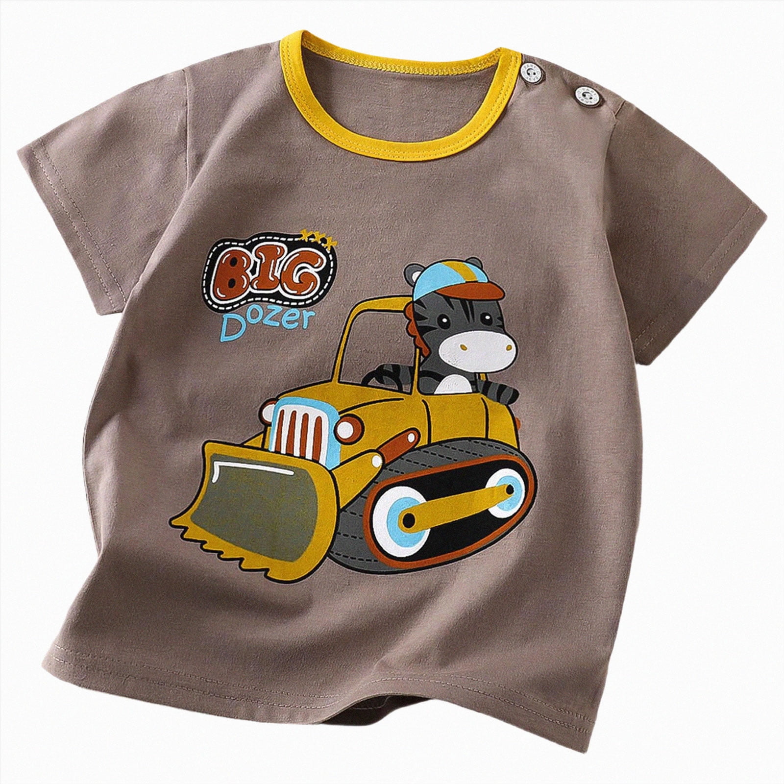 CAUYDY Toddler Kids Summer Outfits Cartoon Dozer Pattern Print Solid ...