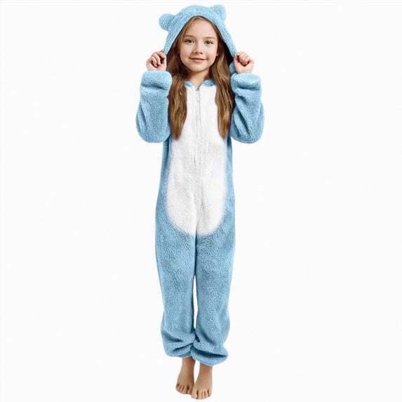 CAUYDY Unisex Kids Fleece Jumpsuits for Boys Girls Zip Up Long Sleeve ...