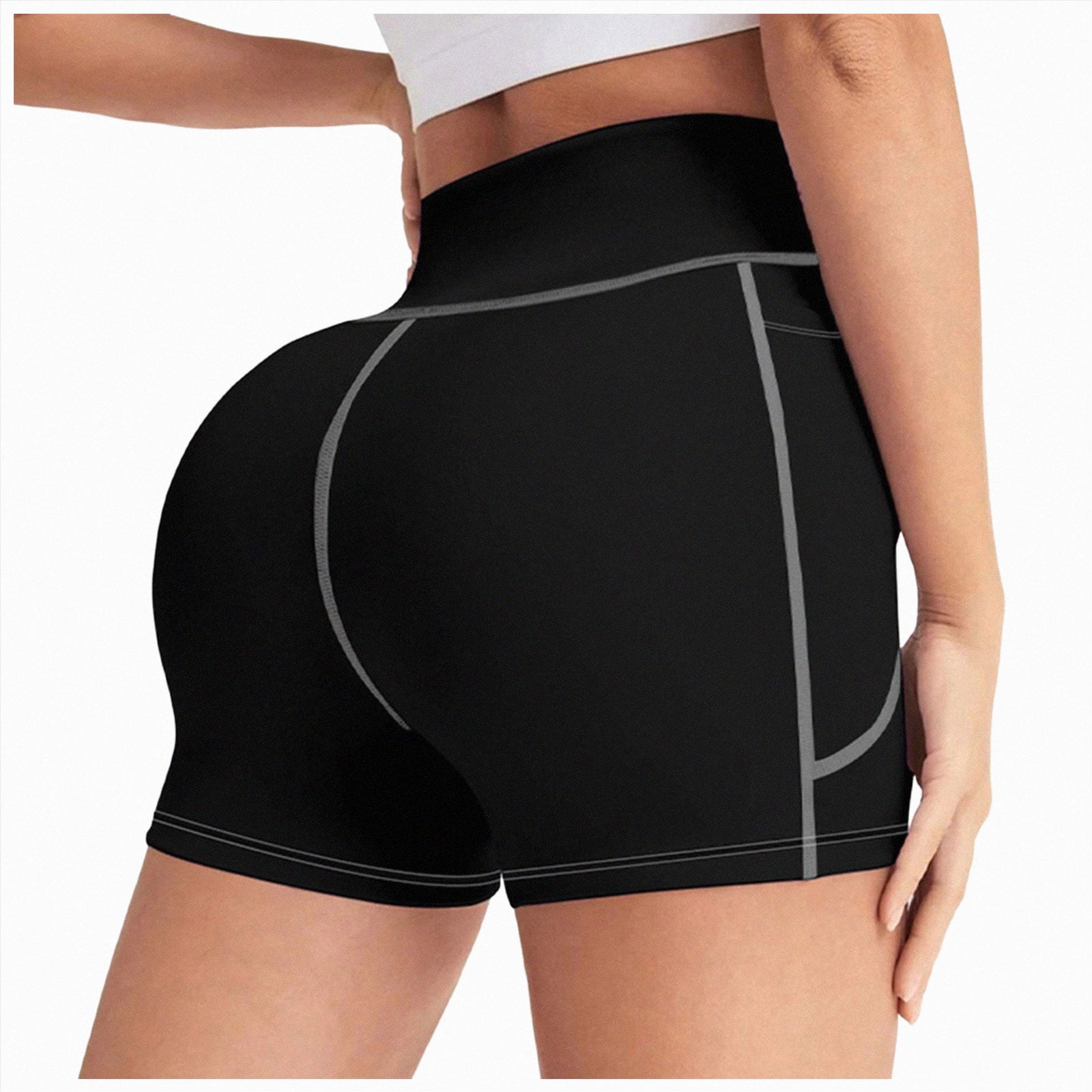 CAUYDY Women's Booty Striped Yoga Shorts High Waisted Black Spandex ...