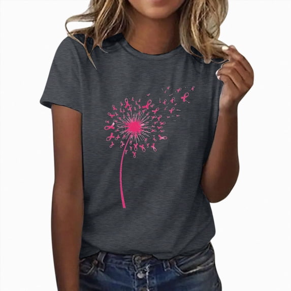 CAUYDY Women's Bow Dandelion Print T Shirts Cute Graphic Tees Short ...
