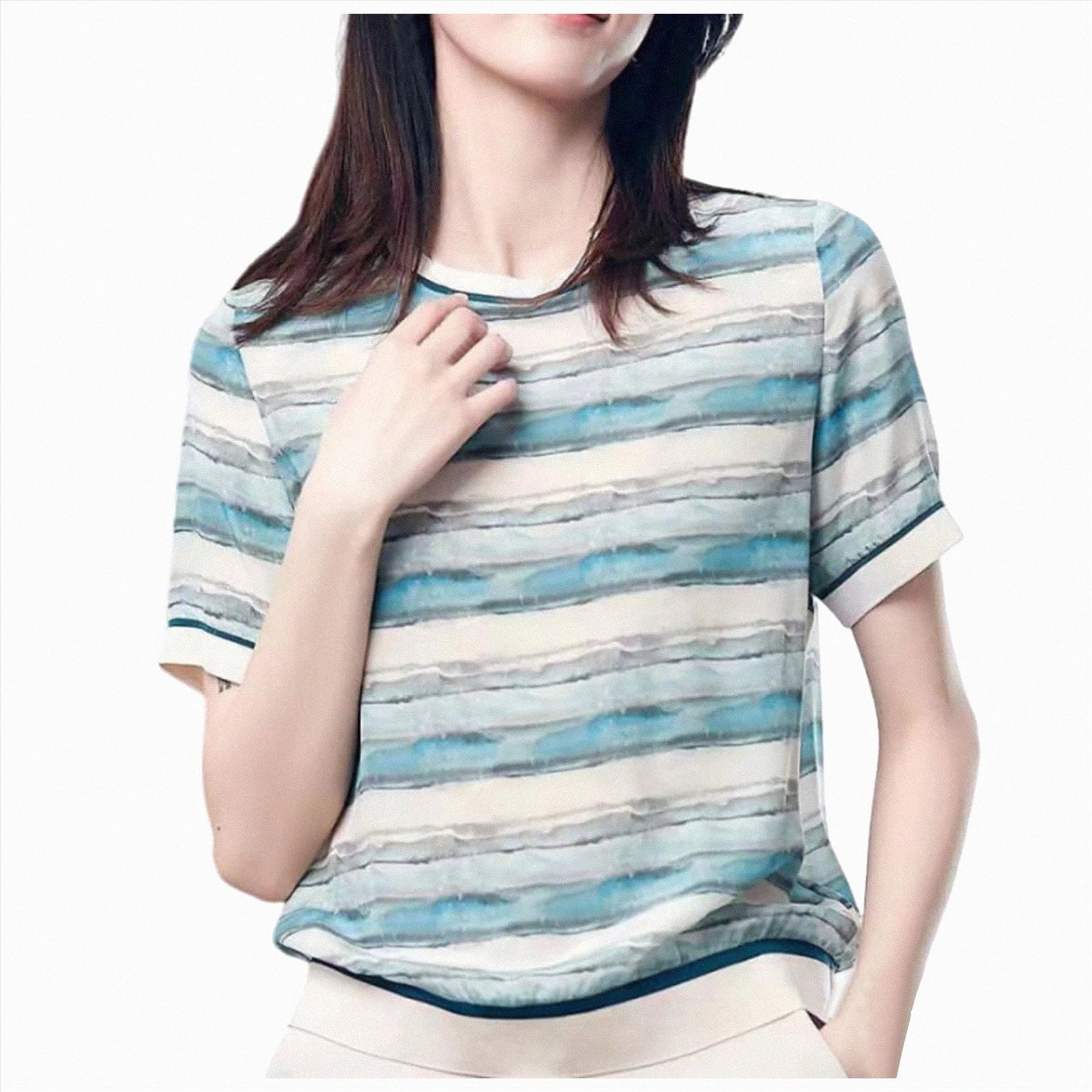 CAUYDY Women's Casual Shirt Soft Basic Graphic Print Short Sleeve Round ...