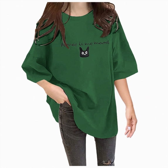 CAUYDY Womens Oversized Summer T-Shirts Plus Size Heart Cat Pattern ...