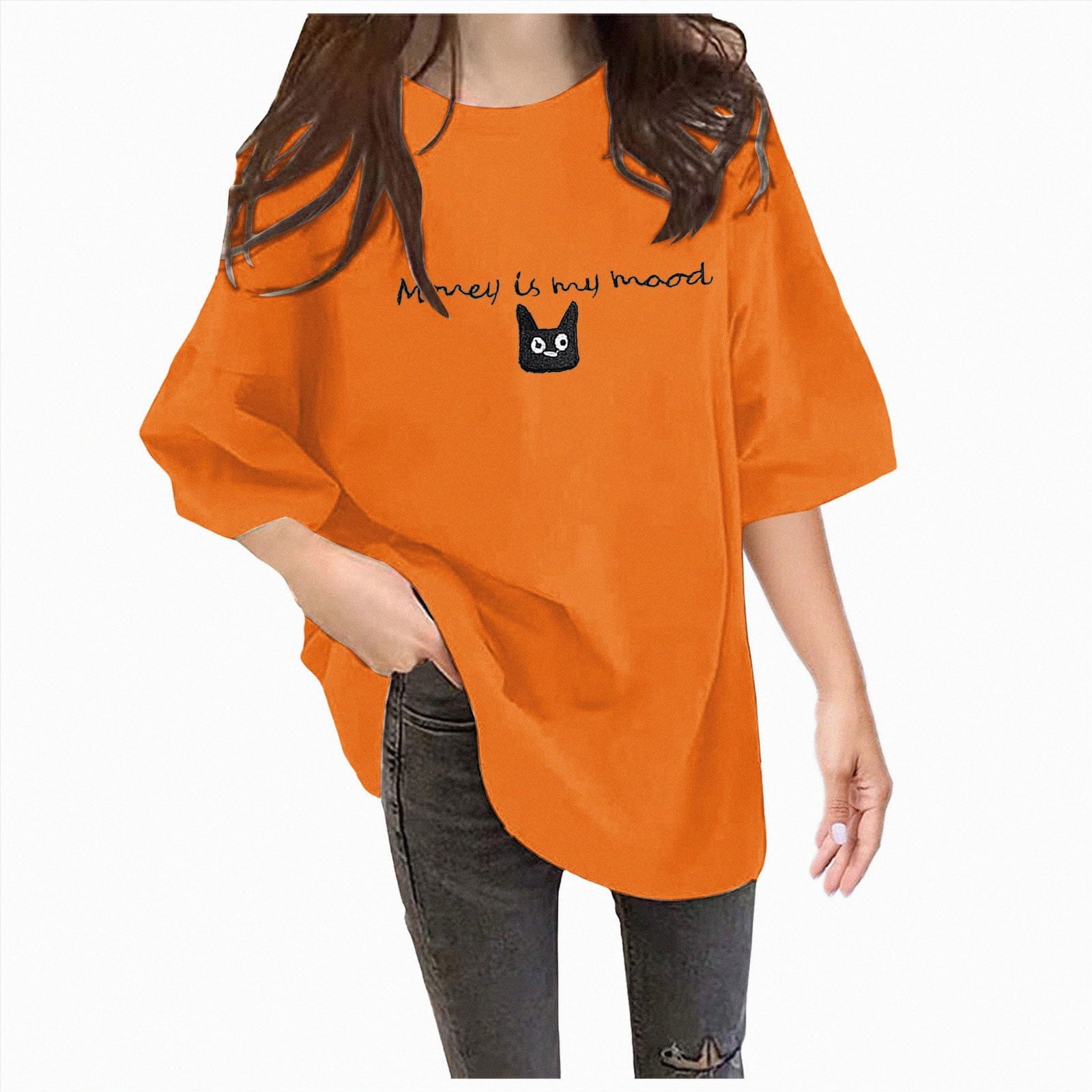 CAUYDY Womens Oversized Summer T-Shirts Plus Size Heart Cat Pattern ...