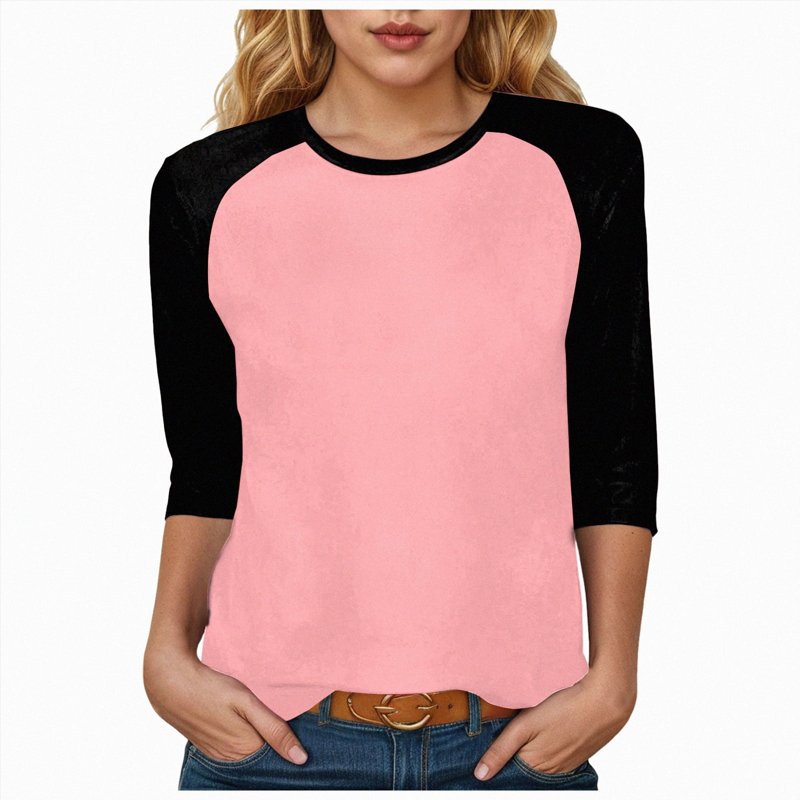 CAUYDY Womens Tops 3/4 Sleeve Shirts Round Neck Loose Casual Tshirts ...