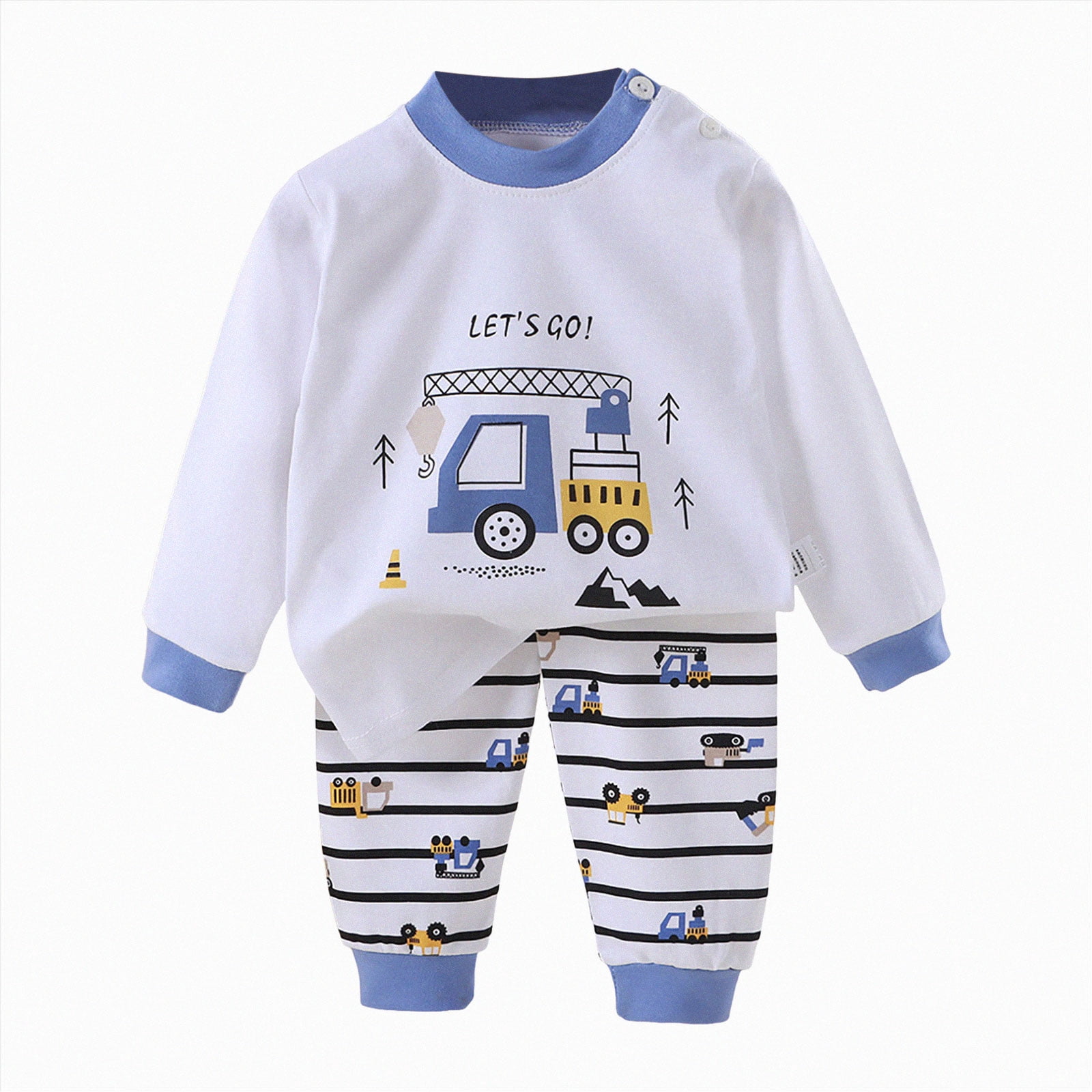 CAUYDY baby boys Cartoon Print Long Sleeve Top and Pants Snug Fit ...