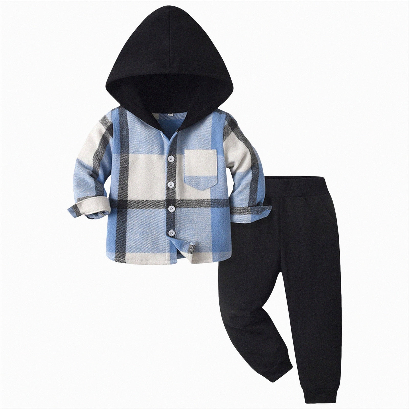 CAUYDYBoys 2 Pieces Sweatsuit Flannel Plaid Shirt Tops Hoodies Plaid ...