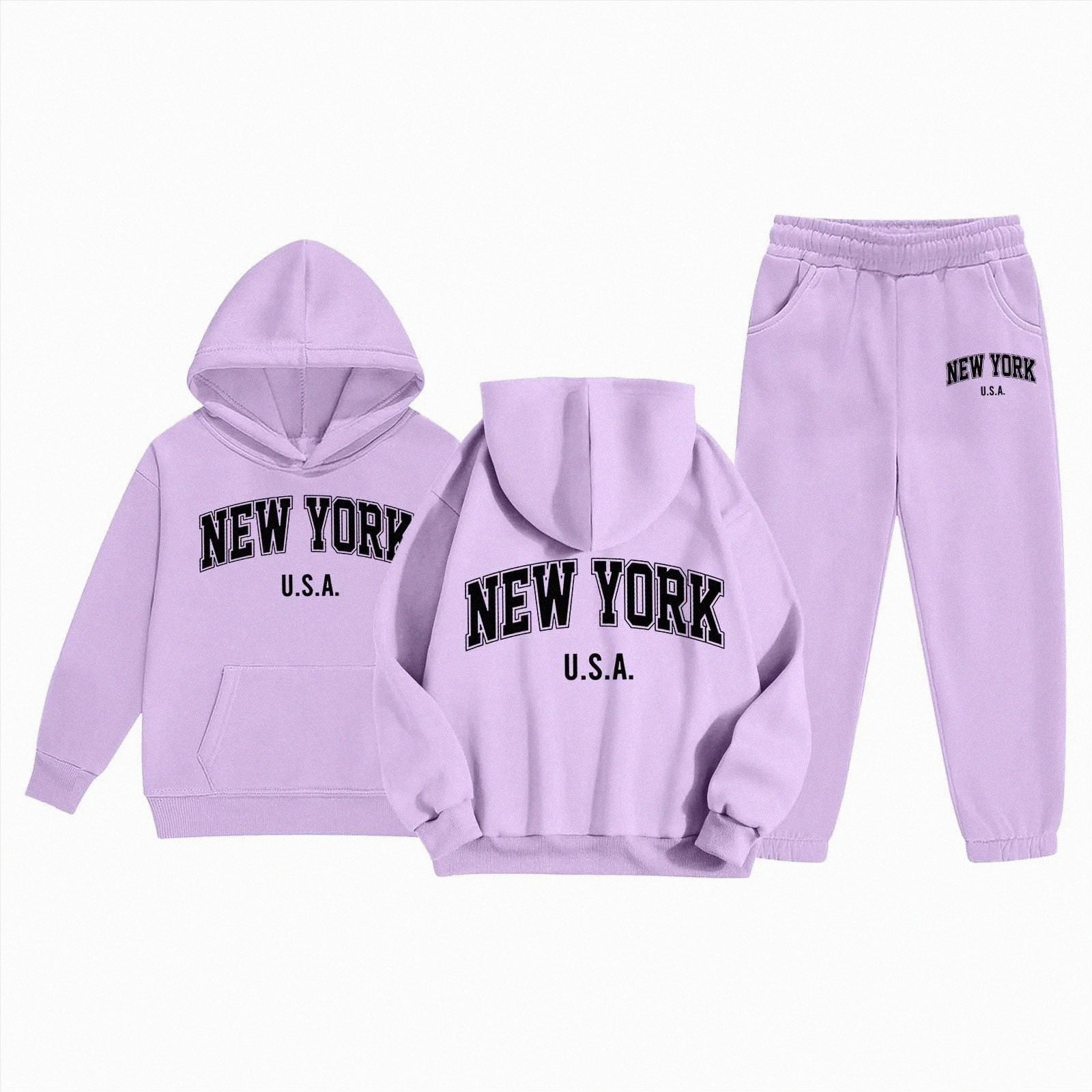 CAUYDYGirls 2 Piece Outfits Sweatsuit New York Letter Print Pullover ...