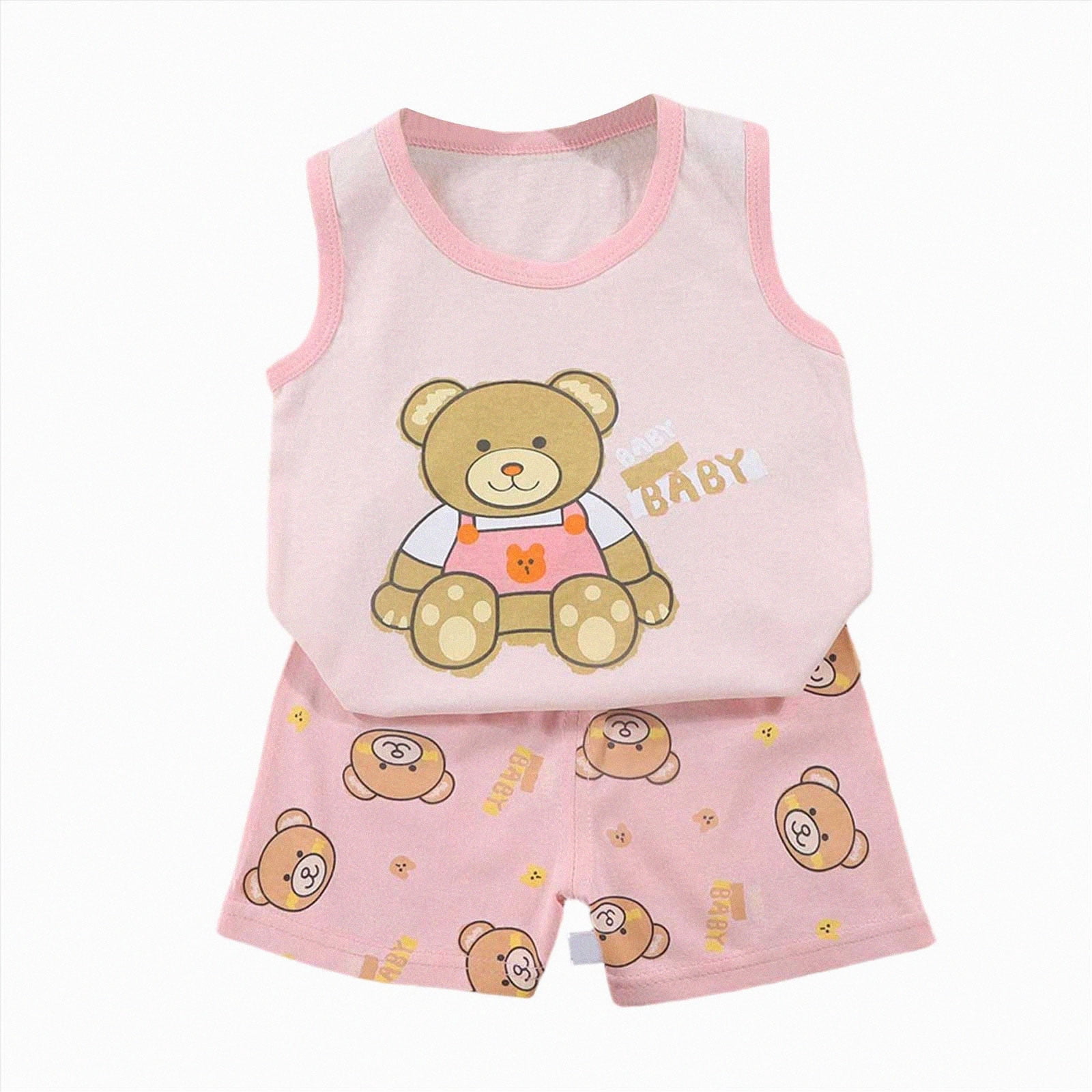 CAUYDYToddler Boys 2 PCS Cotton Happy Bear Print Sleeveless Shirts and ...