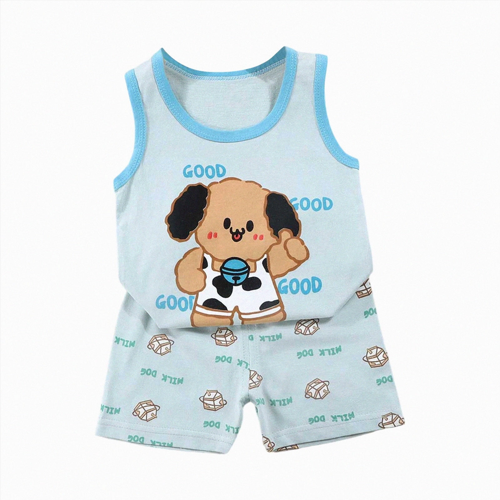 CAUYDYToddler Boys 2 PCS Cotton Happy Bear Print Sleeveless Shirts and ...