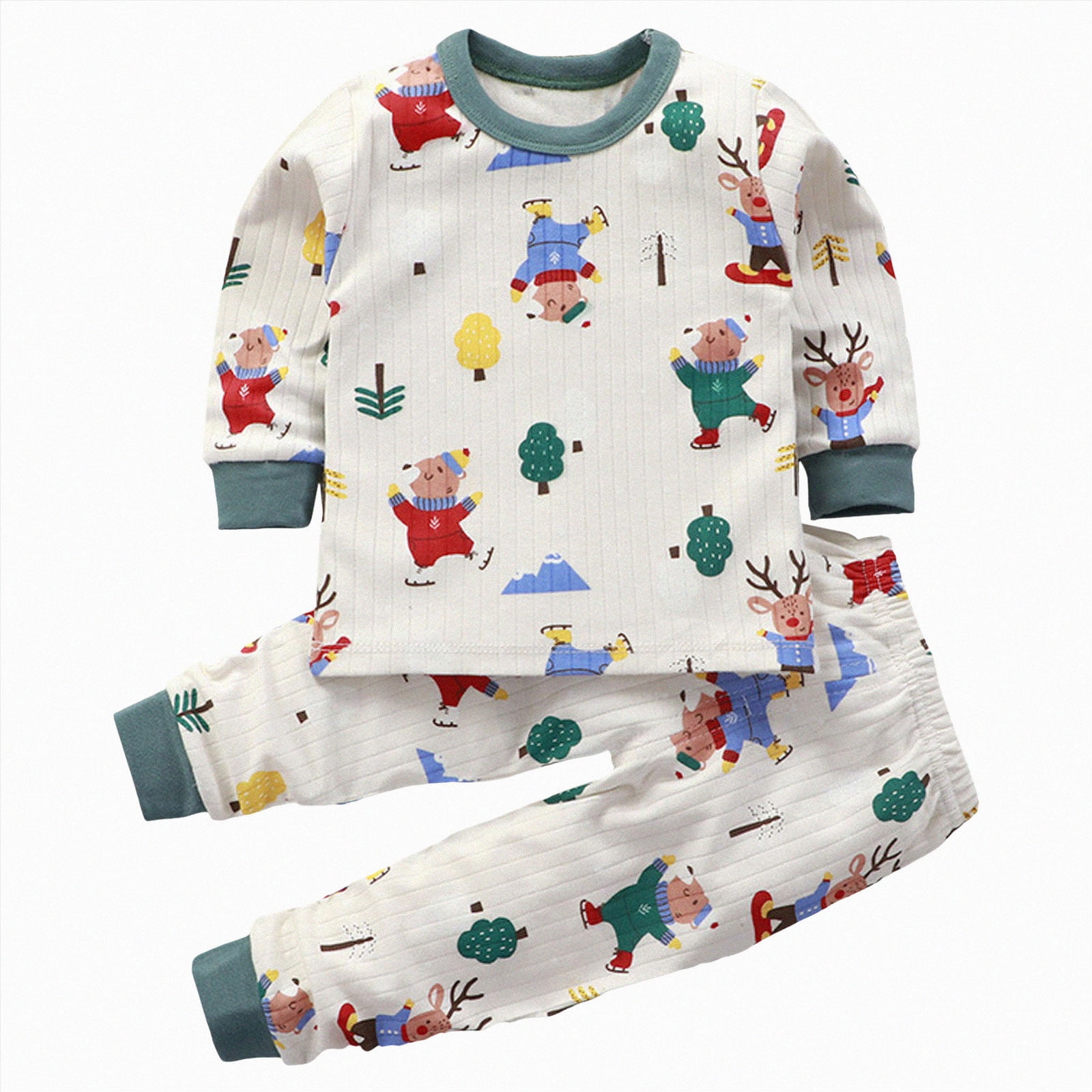 CAUYDYToddler Boys Girls Pajamas, 2-Piece Ribbed Long Sleeve Tee and ...