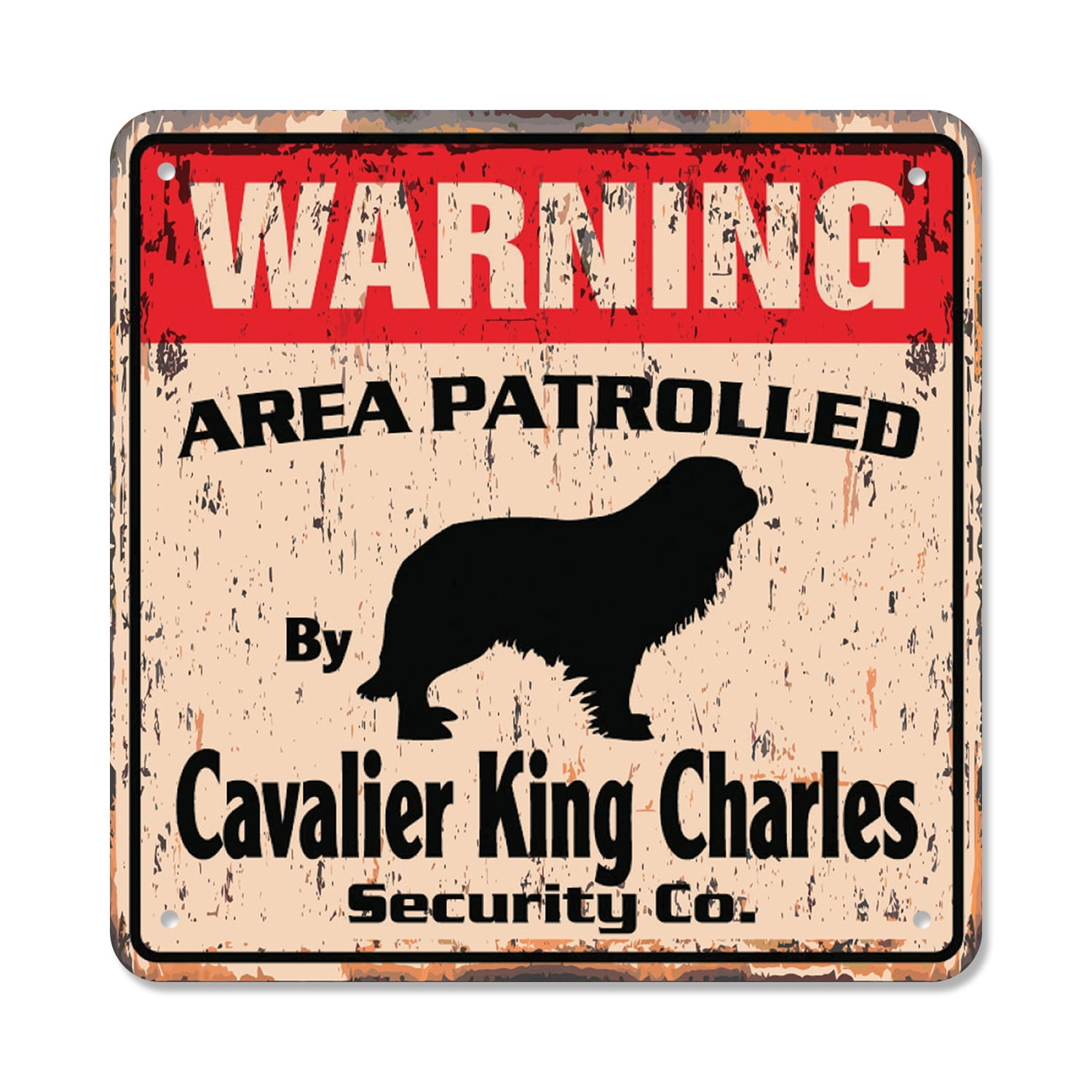 CAVALIER KING CHARLES Vintage Security Sign Area Patrolled guard dog ...