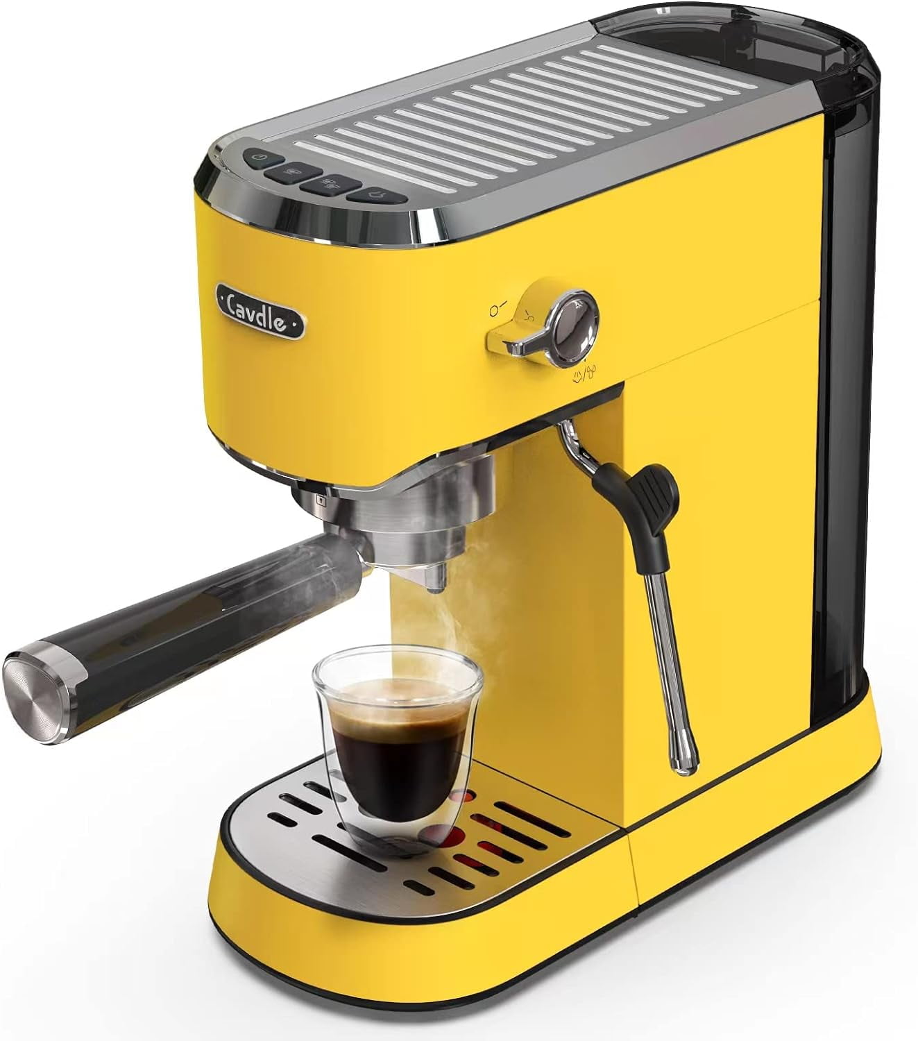 CAVDLE Yellow Espresso Machine 20 Bar with Italian Pump Milk Frother Steam Wand, Cappuccino ...