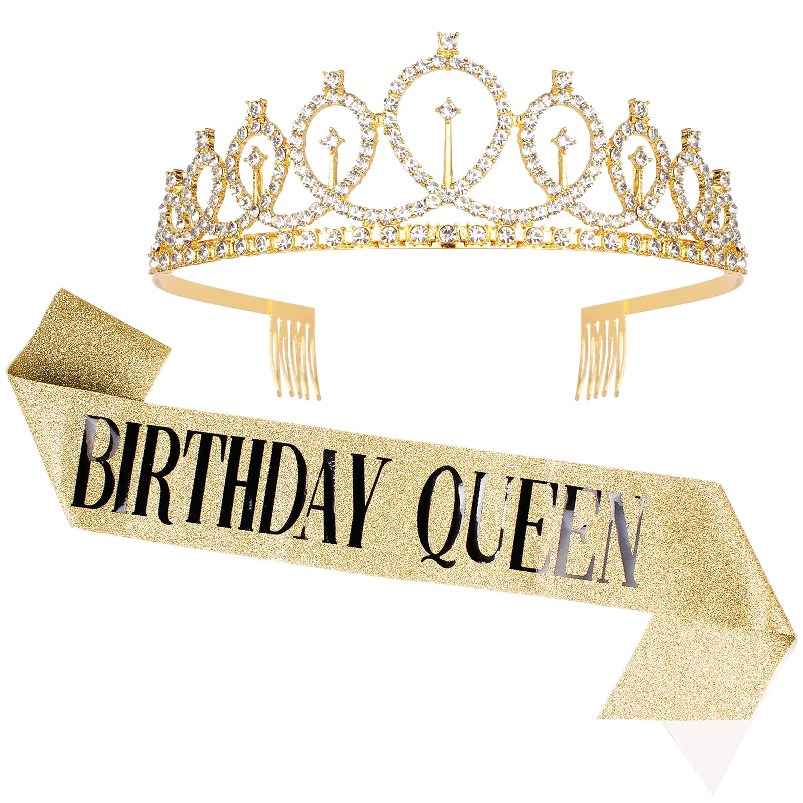 CAVETEE Birthday Crowns for IFF17 Women Birthday Queen Sash & Rhinestone Tiara Set Birthday ...