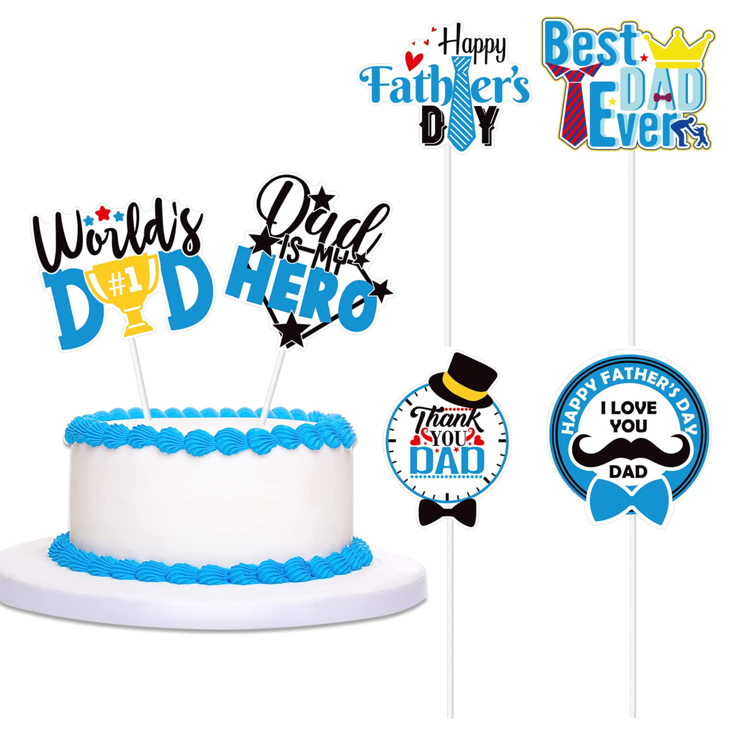 CAVLA 12 Pieces FEV6 Happy Father's Day Cake Toppers Dad Best Dad Ever ...