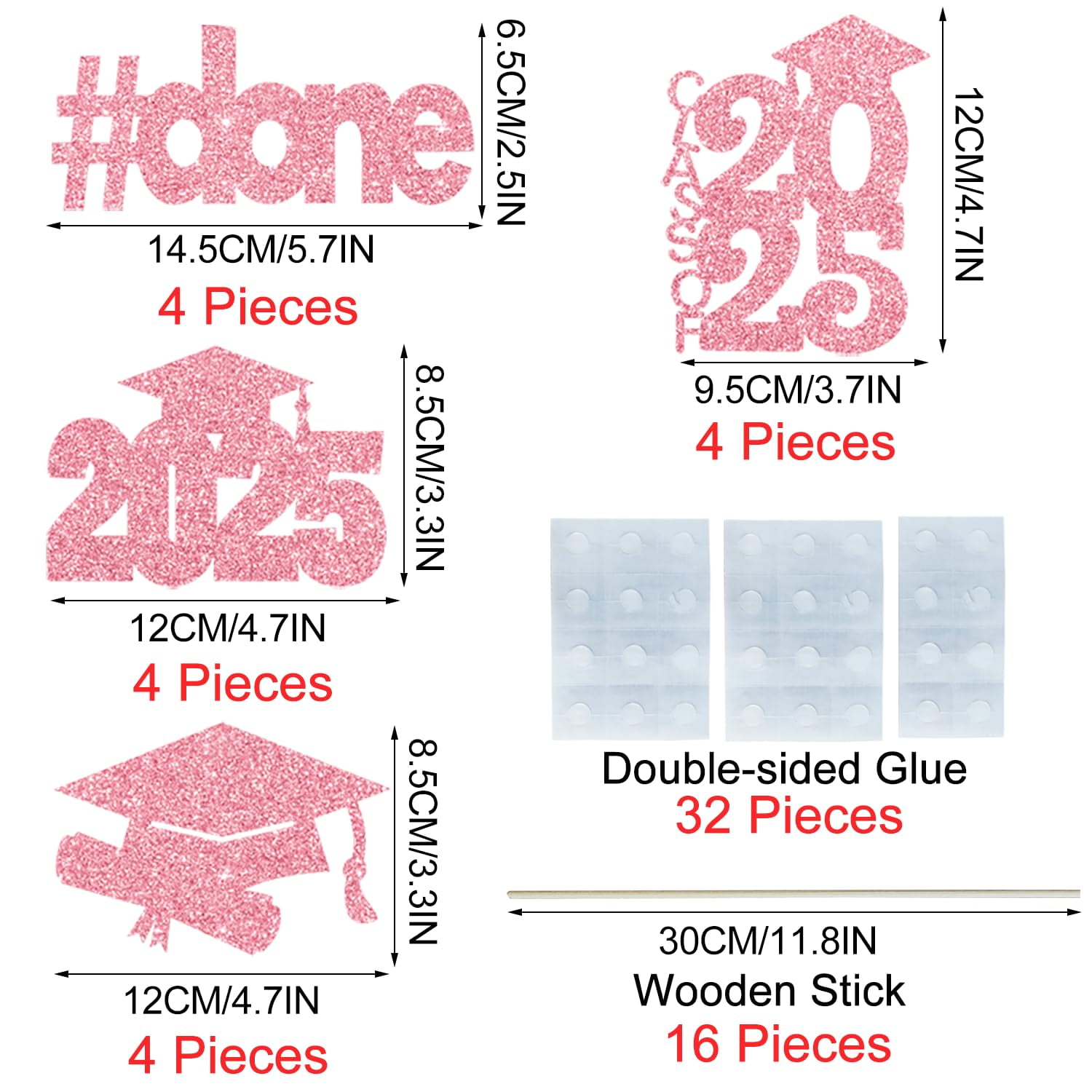 CAVLA 16 Pieces AJH3 Rose Gold Glitter 2025 Graduation Centerpiece ...