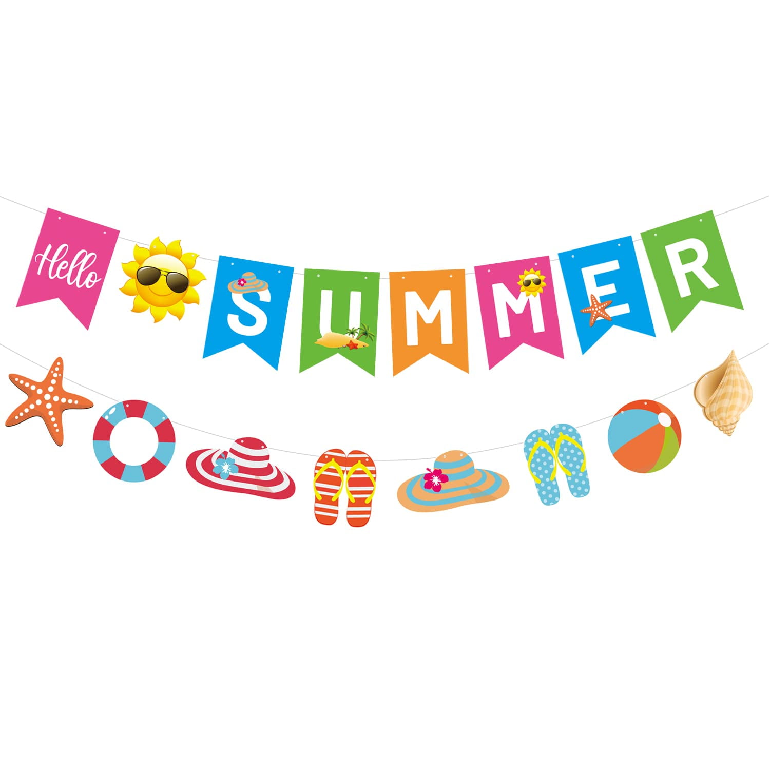 CAVLA Hello Summer Banner RRF12 and Beach Patterns Banner Colorful ...
